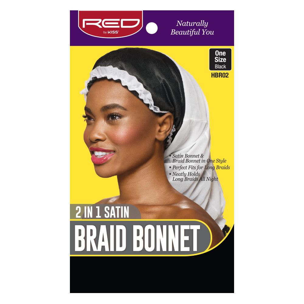 Red by Kiss 2 in1 Satin Braid Bonnet Black - HBR02 – CC Hair & Beauty